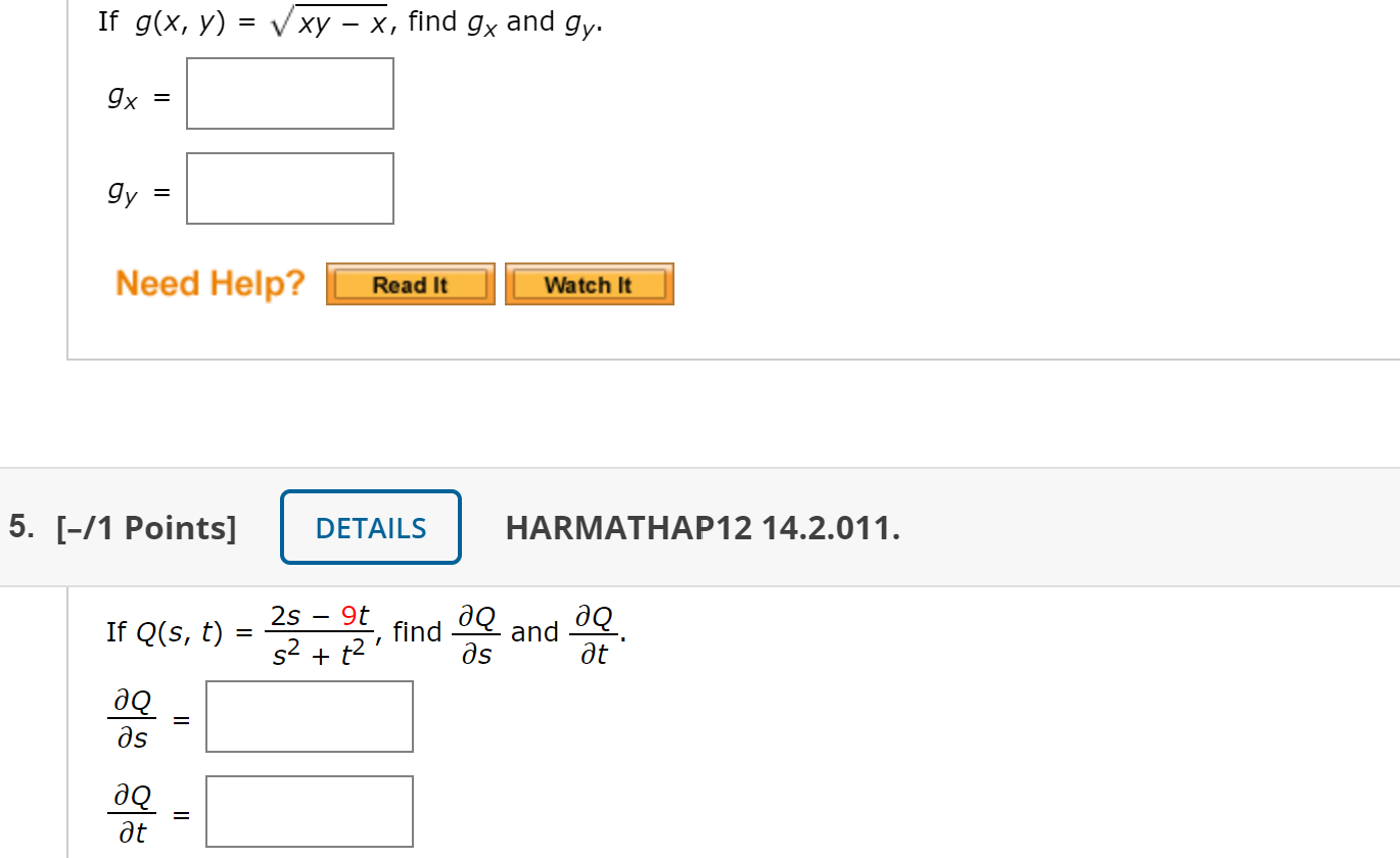 Solved If g(x, y) = xy - x, find gx and Gy. 9x = gy = Need | Chegg.com
