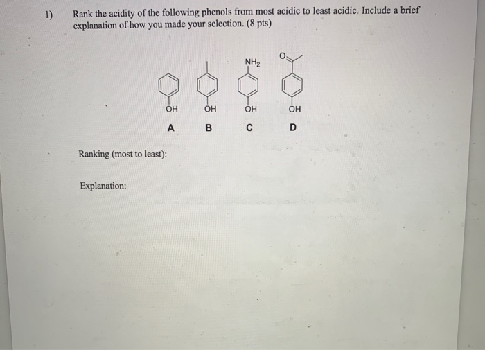 Solved 1) Rank the acidity of the following phenols from | Chegg.com