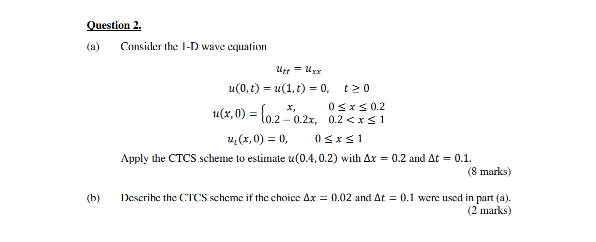 Solved Question 2. (a) Consider the 1-D wave equation Utt = | Chegg.com