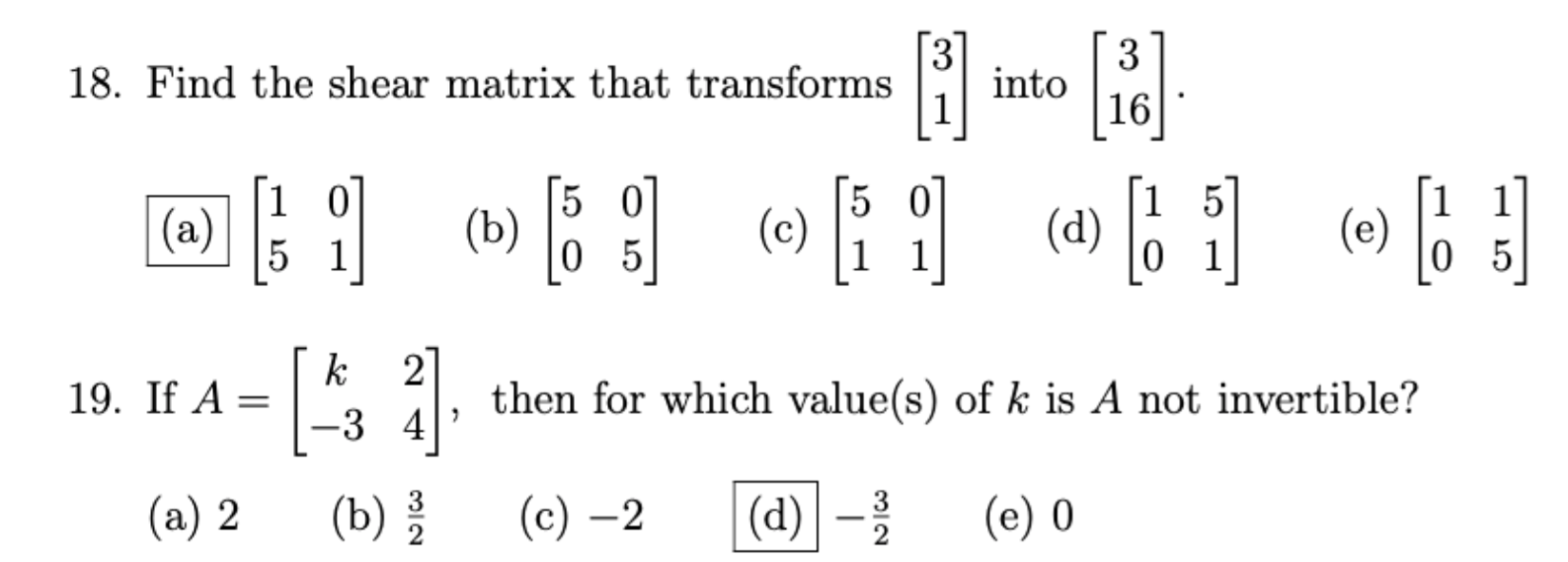 Solved 18. Find the shear matrix that transforms 18. Find | Chegg.com