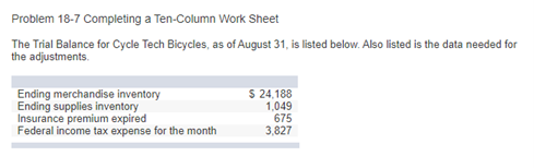 Solved Problem 18-7 Completing a Ten-Column Work Sheet The | Chegg.com