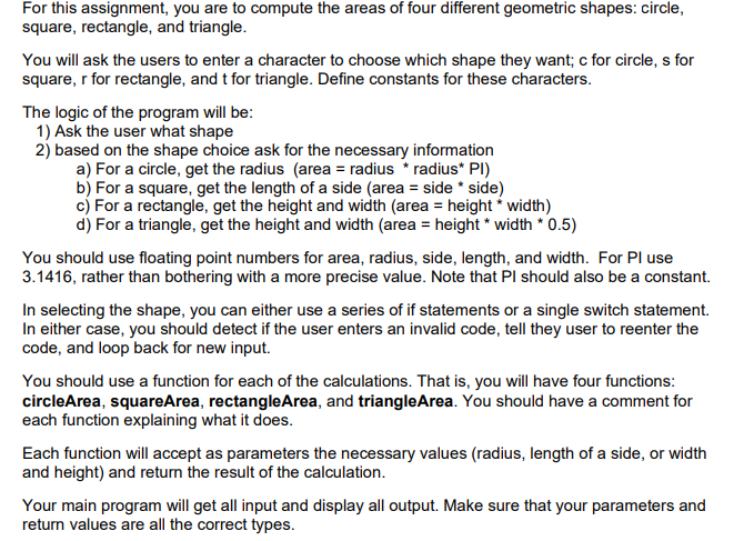 Solved For this assignment, you are to compute the areas of | Chegg.com