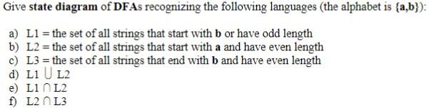 Solved Give state diagram of DFAs recognizing the following | Chegg.com