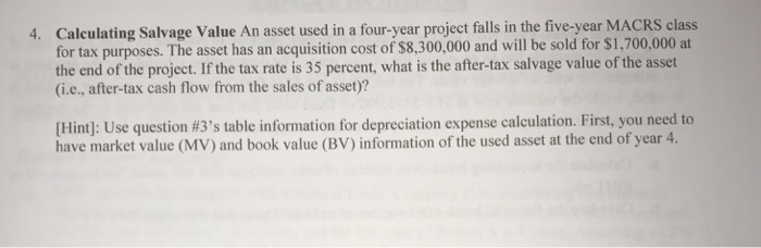 Solved Calculating Salvage Value An asset used in a | Chegg.com
