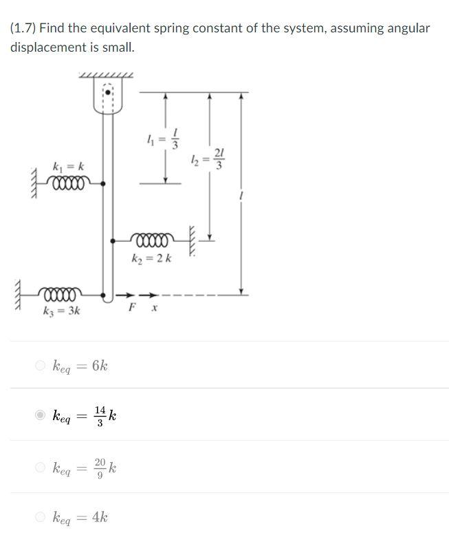 Solved (1.7) Find the equivalent spring constant of the | Chegg.com