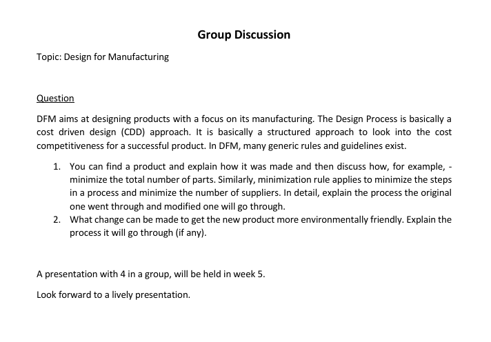 Solved Topic: Design for ManufacturingQuestionDFM aims at | Chegg.com