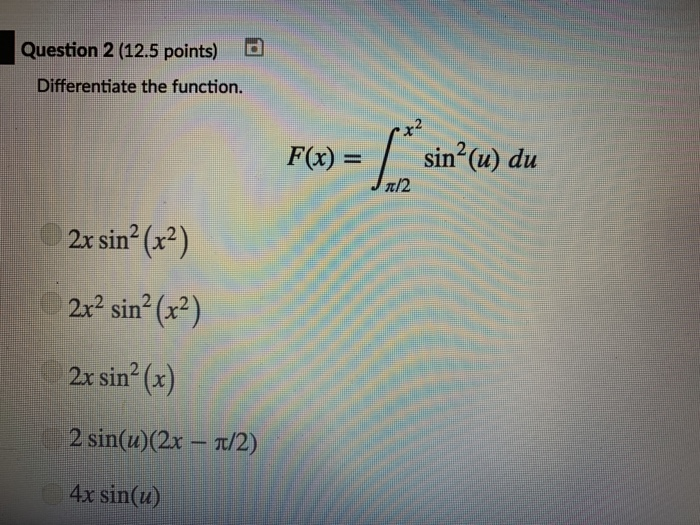 Solved Question 2 (12.5 points) Differentiate the function. | Chegg.com