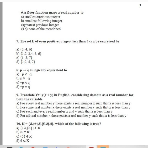 Solved 3 3 6.A floor function maps a real number to a) | Chegg.com