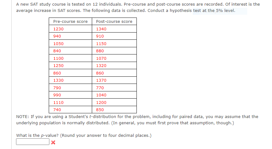 Solved A new SAT study course is tested on 12 individuals. | Chegg.com