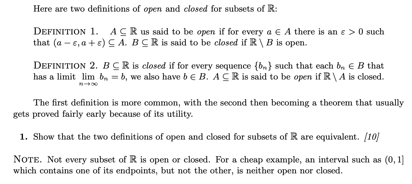 Solved Here are two definitions of ﻿open and closed for | Chegg.com