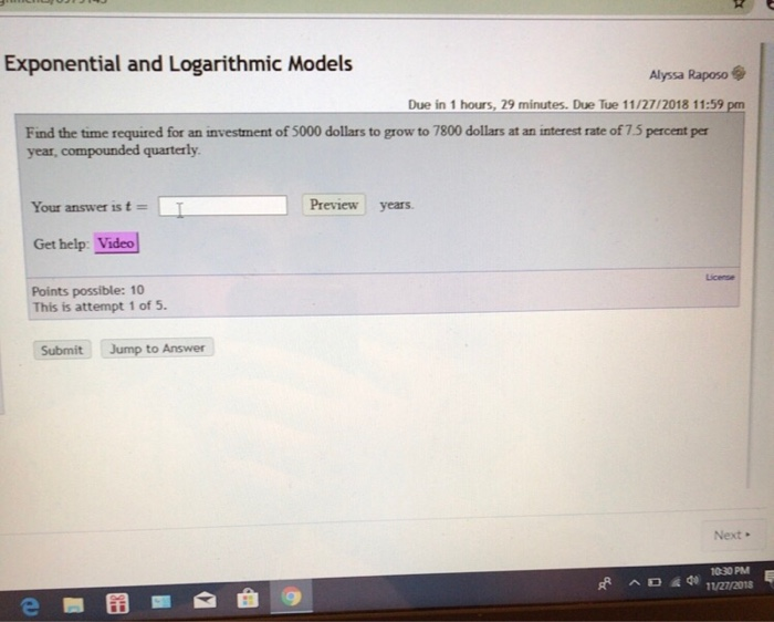 Solved Exponential and Logarithmic Models Alyssa Raposo Due | Chegg.com