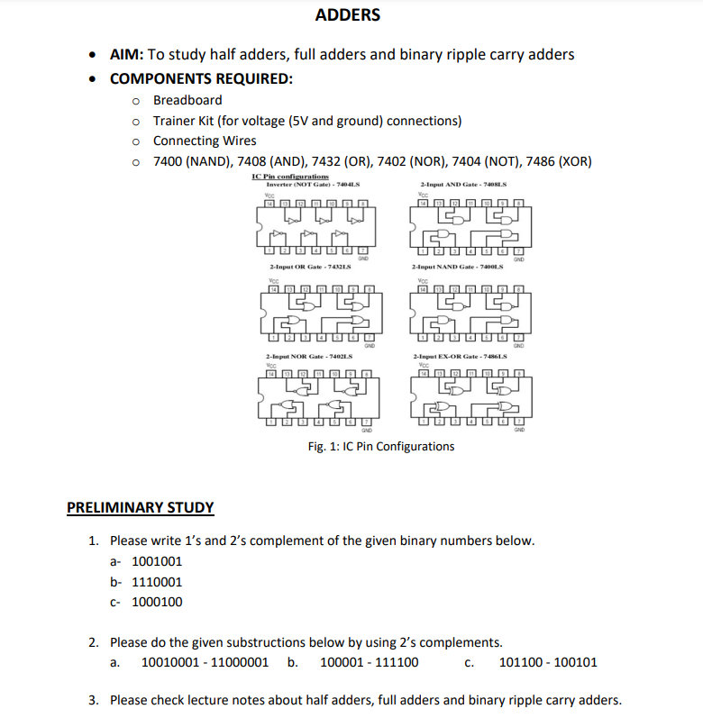 Solved - AIM: To study half adders, full adders and binary | Chegg.com