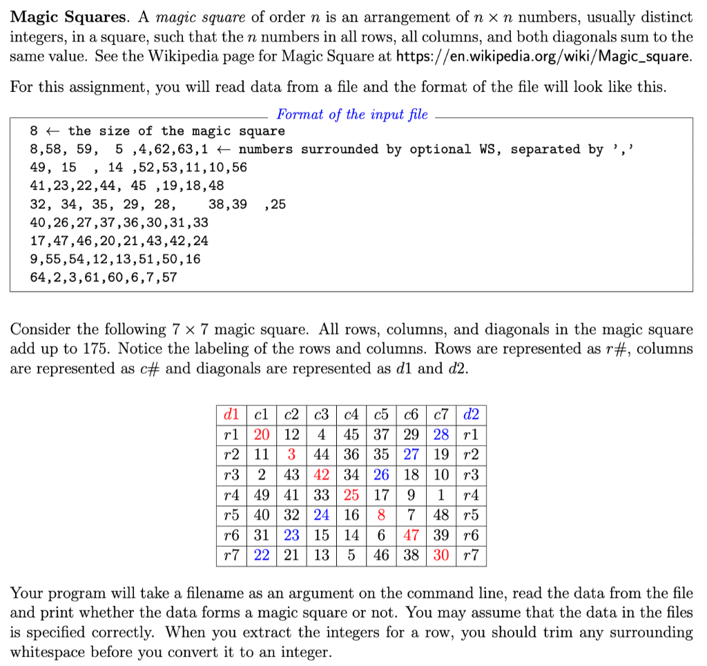Magic Squares. A magic square of order n is an | Chegg.com