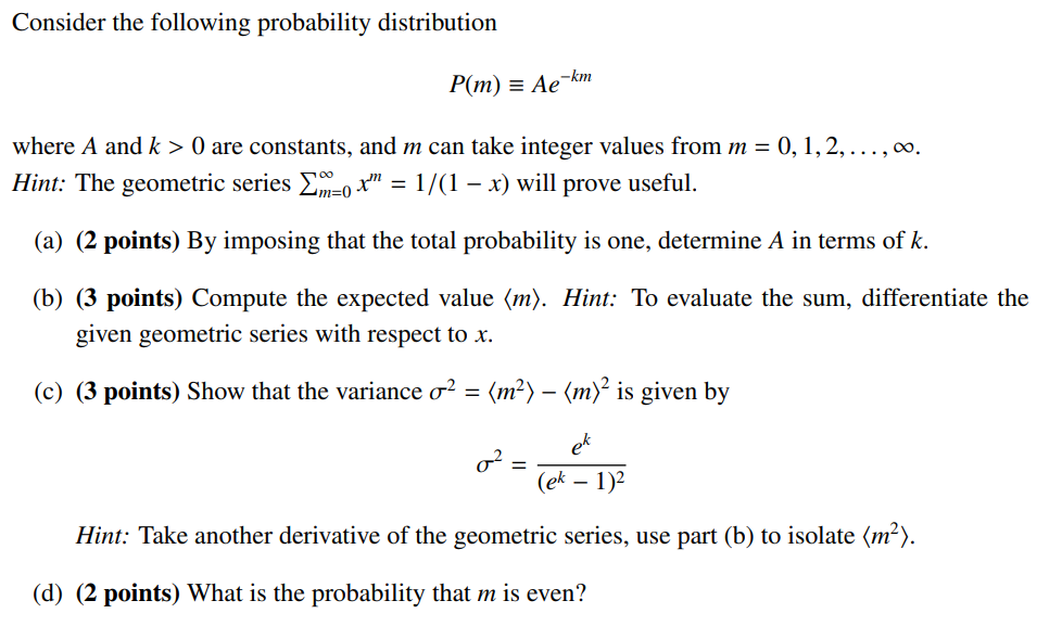 Solved Consider the following probability distribution | Chegg.com