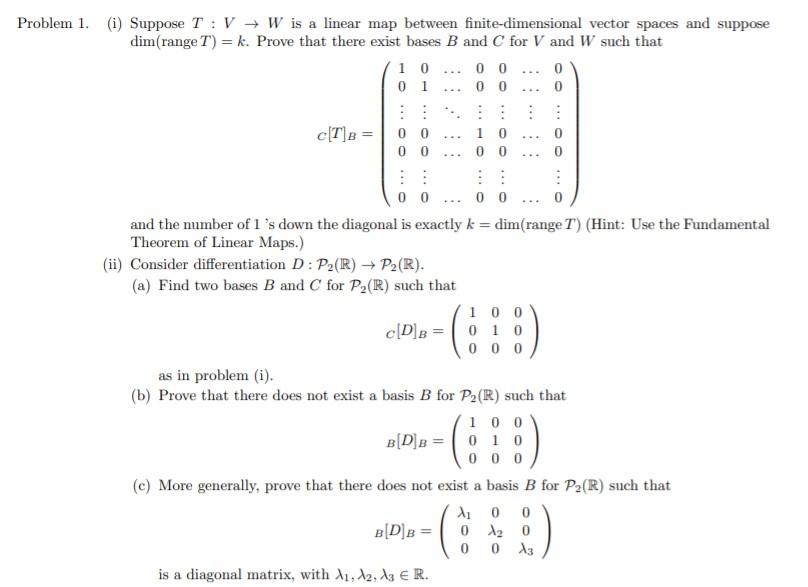 Solved Problem 1. (i) Suppose T : V → W is a linear map | Chegg.com