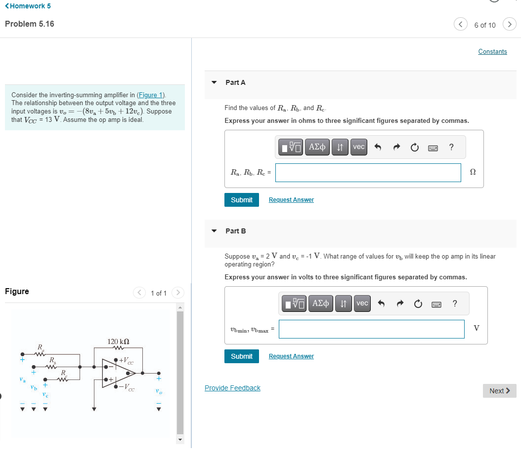 Solved Problem 5.16Consider the inverting-summing amplifier | Chegg.com