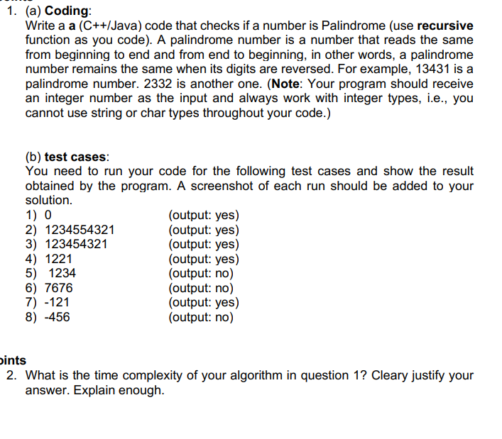 Solved 1. (a) Coding: Write a a (C++/Java) code that checks | Chegg.com