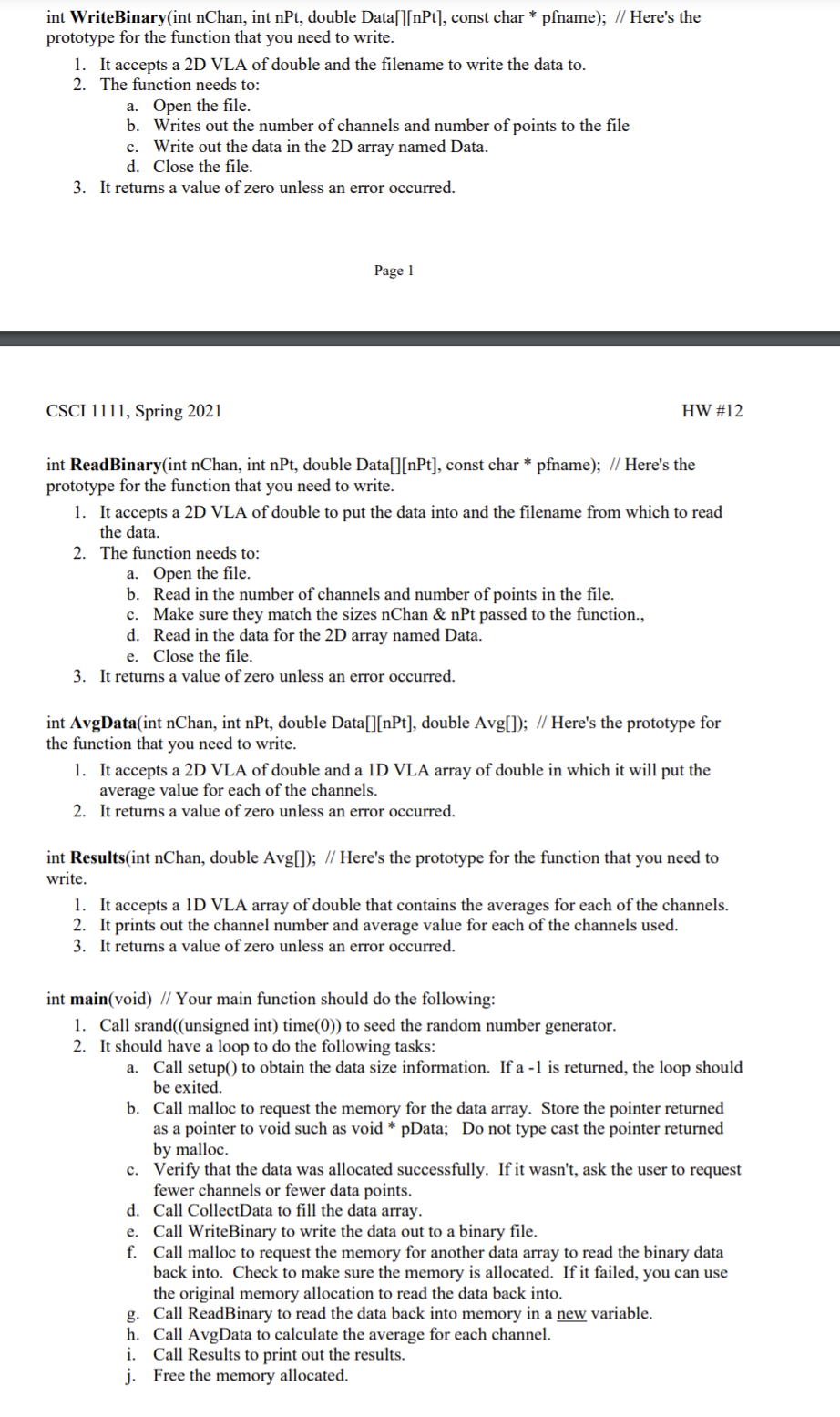 Solved int WriteBinary(int nChan, int nPt, double | Chegg.com
