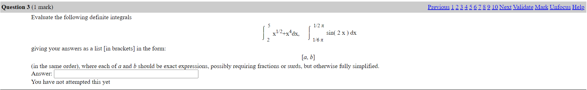Solved 3(1 mark) Evaluate the following definite integrals | Chegg.com