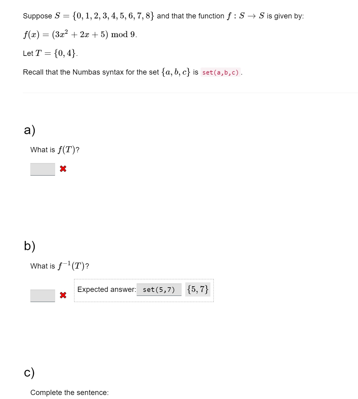 Suppose S={0,1,2,3,4,5,6,7,8} ﻿and that the function | Chegg.com