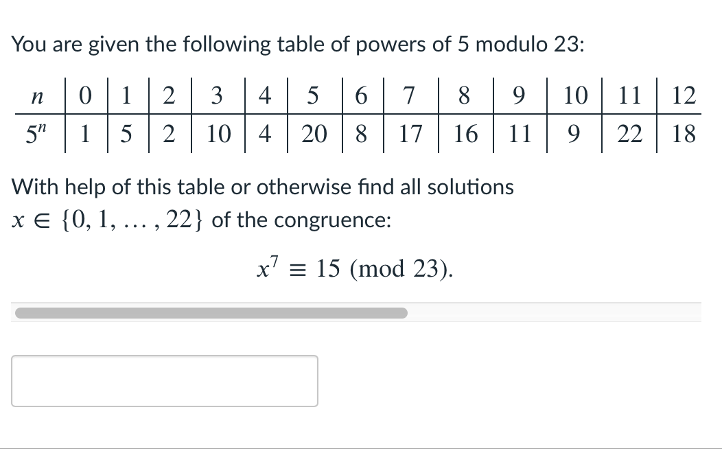 Solved You are given the following table of powers of 5 | Chegg.com