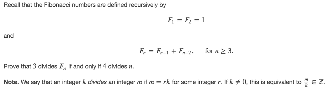 Solved Recall that the Fibonacci numbers are defined | Chegg.com