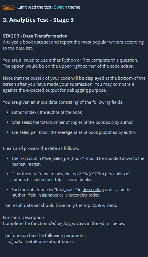 Solved Can't read the text? Switch theme 3. Analytics Test - | Chegg.com