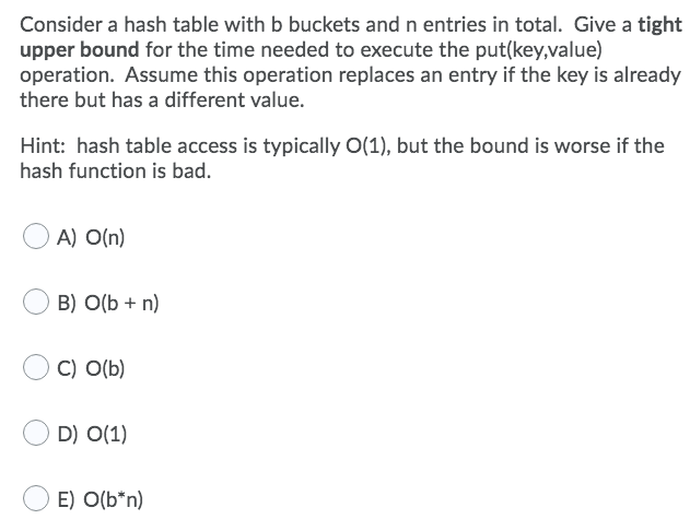 Solved Consider a hash table with b buckets and n entries in | Chegg.com