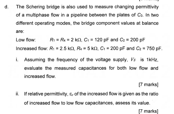 Solved d. The Schering bridge is also used to measure | Chegg.com