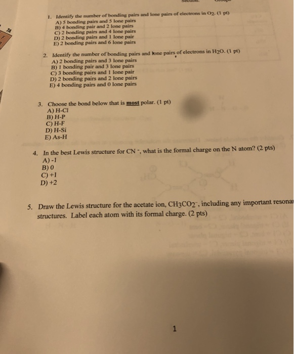 Solved 1. Identify the number of bonding pairs and lone | Chegg.com