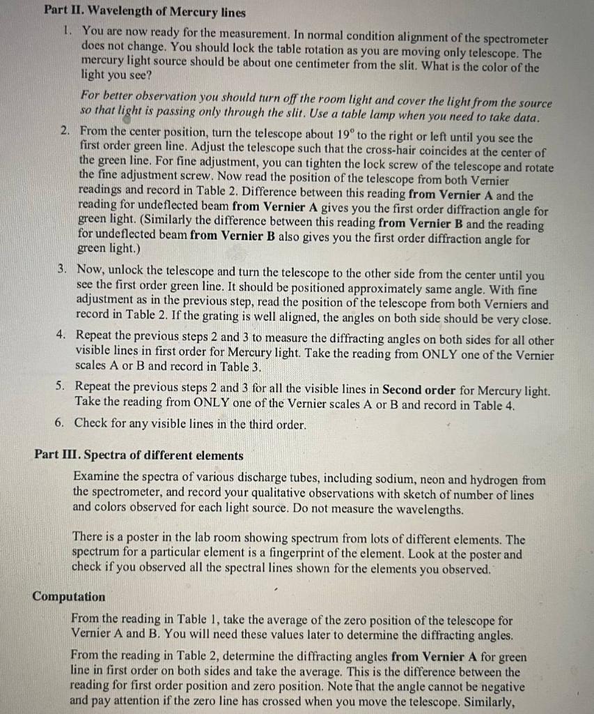 Solved The Diffraction Grating Spectrometer Purpose A To