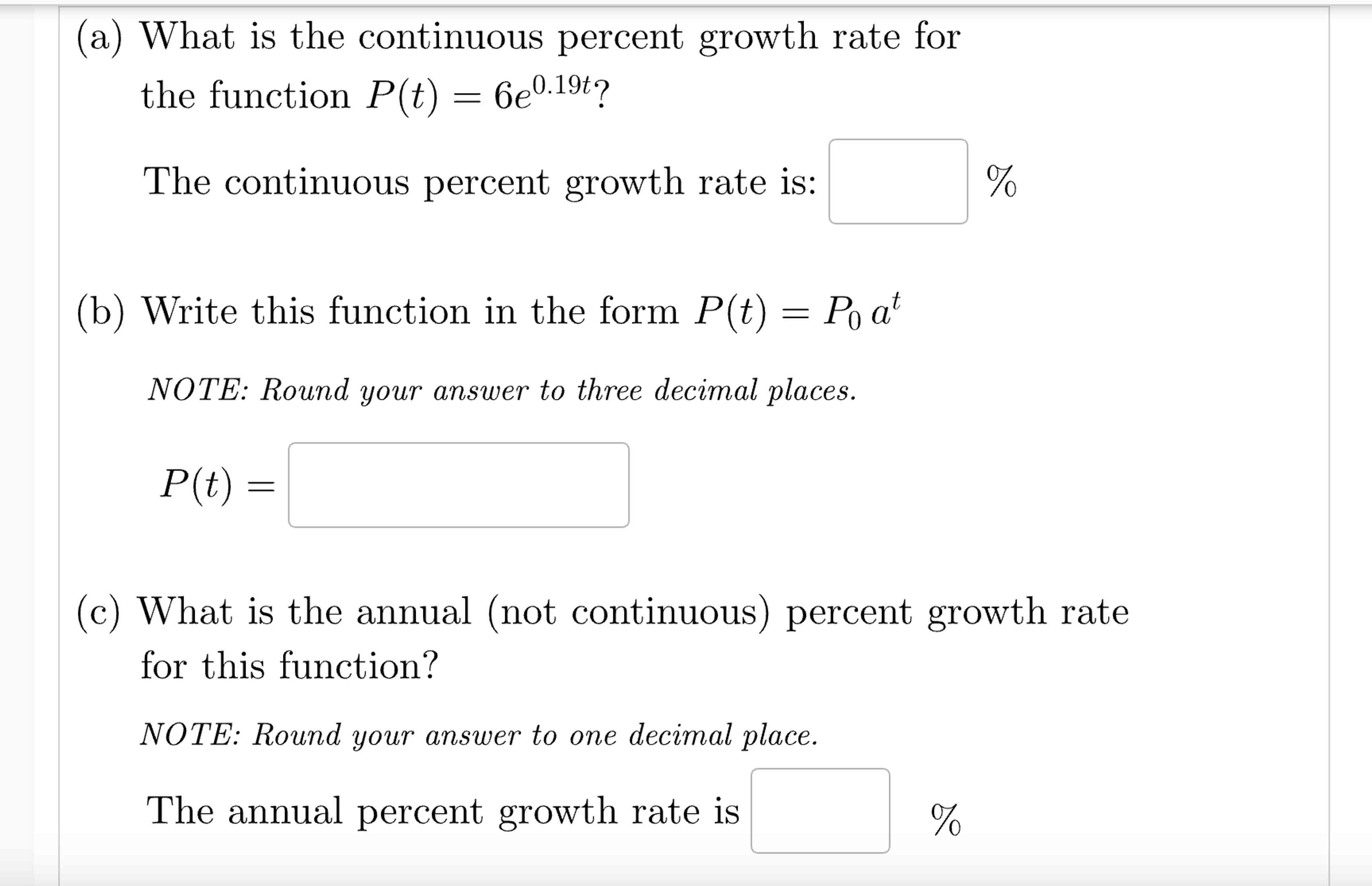 Solved (a) ﻿What is the continuous percent growth rate | Chegg.com