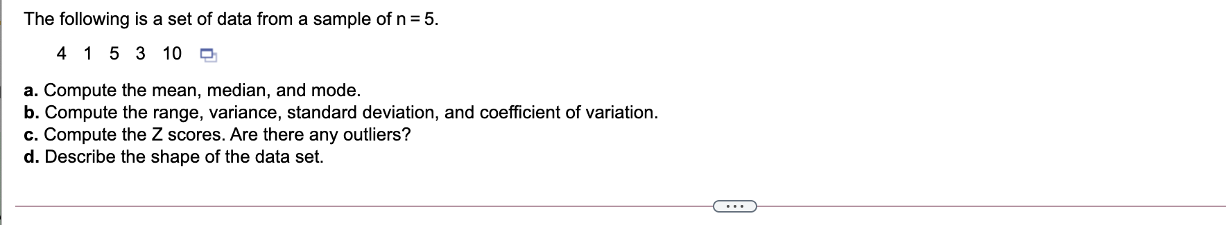Solved The following is a set of data from a sample of n=5. | Chegg.com