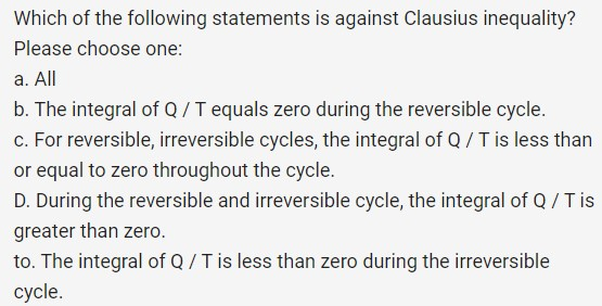 Solved Which of the following statements is against Clausius | Chegg.com