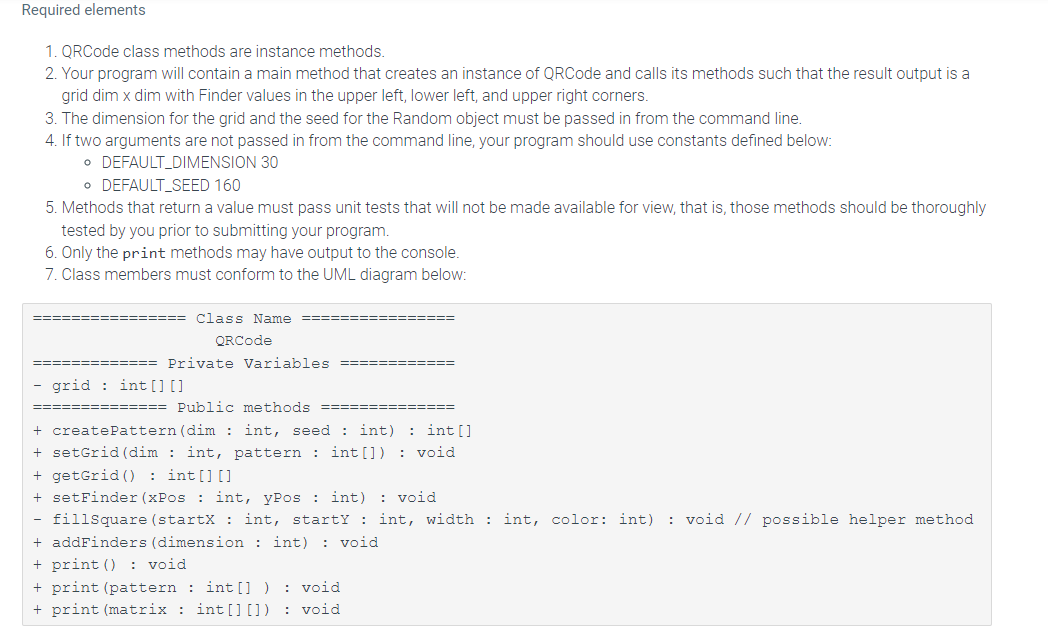 Solved 8.47 Program 12: QR Code class Instructor note: Read | Chegg.com