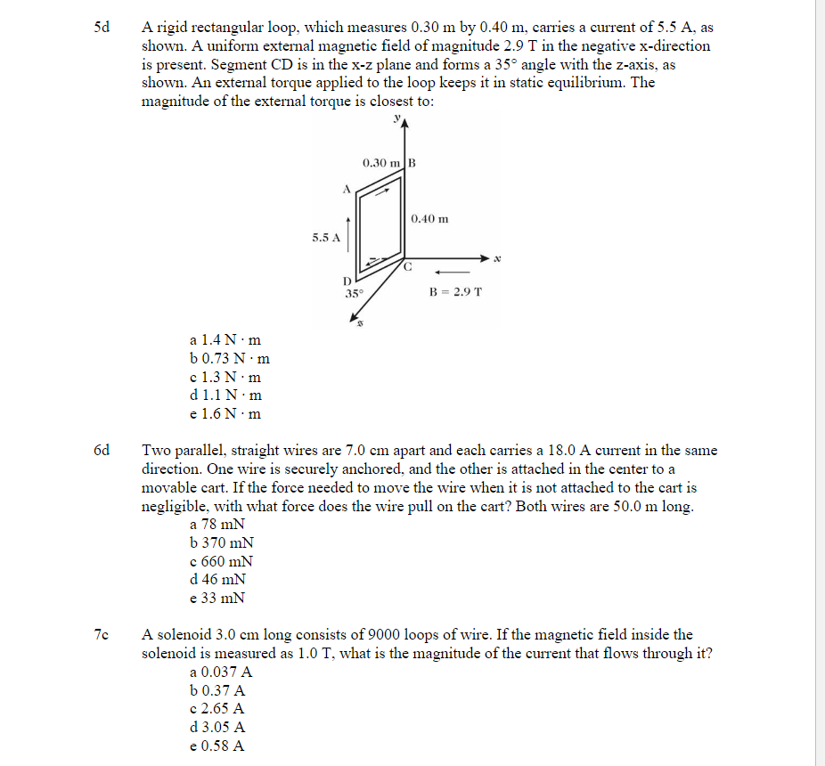 Solved d A rigid rectangular loop, which measures 0.30 m by | Chegg.com