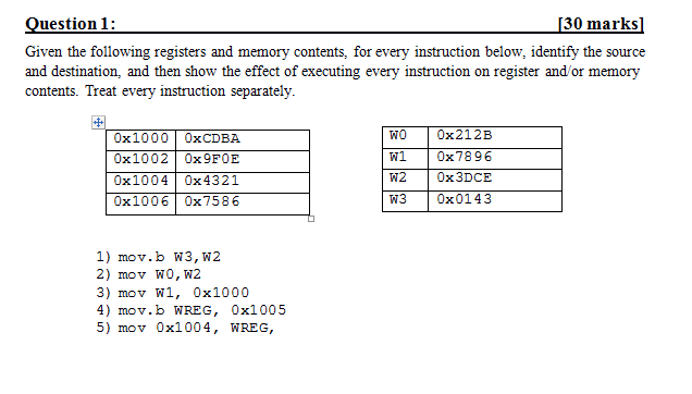Solved Question 1: (30 marks Given the following registers | Chegg.com
