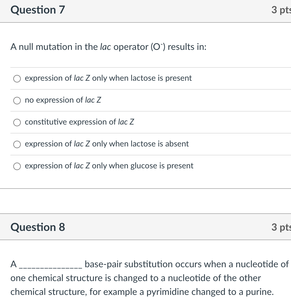 Solved A null mutation in the lac operator (O−)results in: | Chegg.com