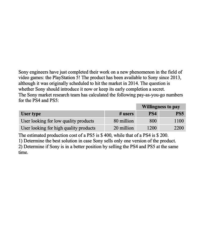 Solved Sony engineers have just completed their work on a | Chegg.com