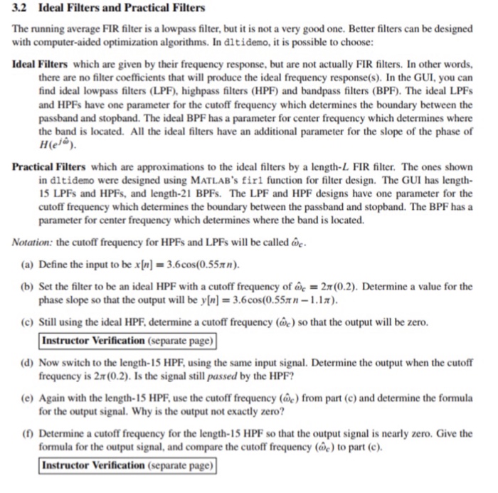 3.2 Ideal Filters and Practical Filters The running | Chegg.com