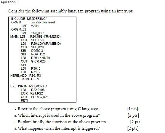 Solved Question 3 Consider the following assembly language | Chegg.com