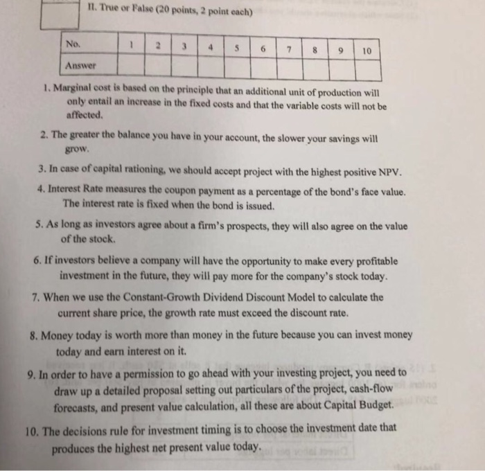 Solved 1. True or False (20 points, 2 point each) 12 678 9 | Chegg.com