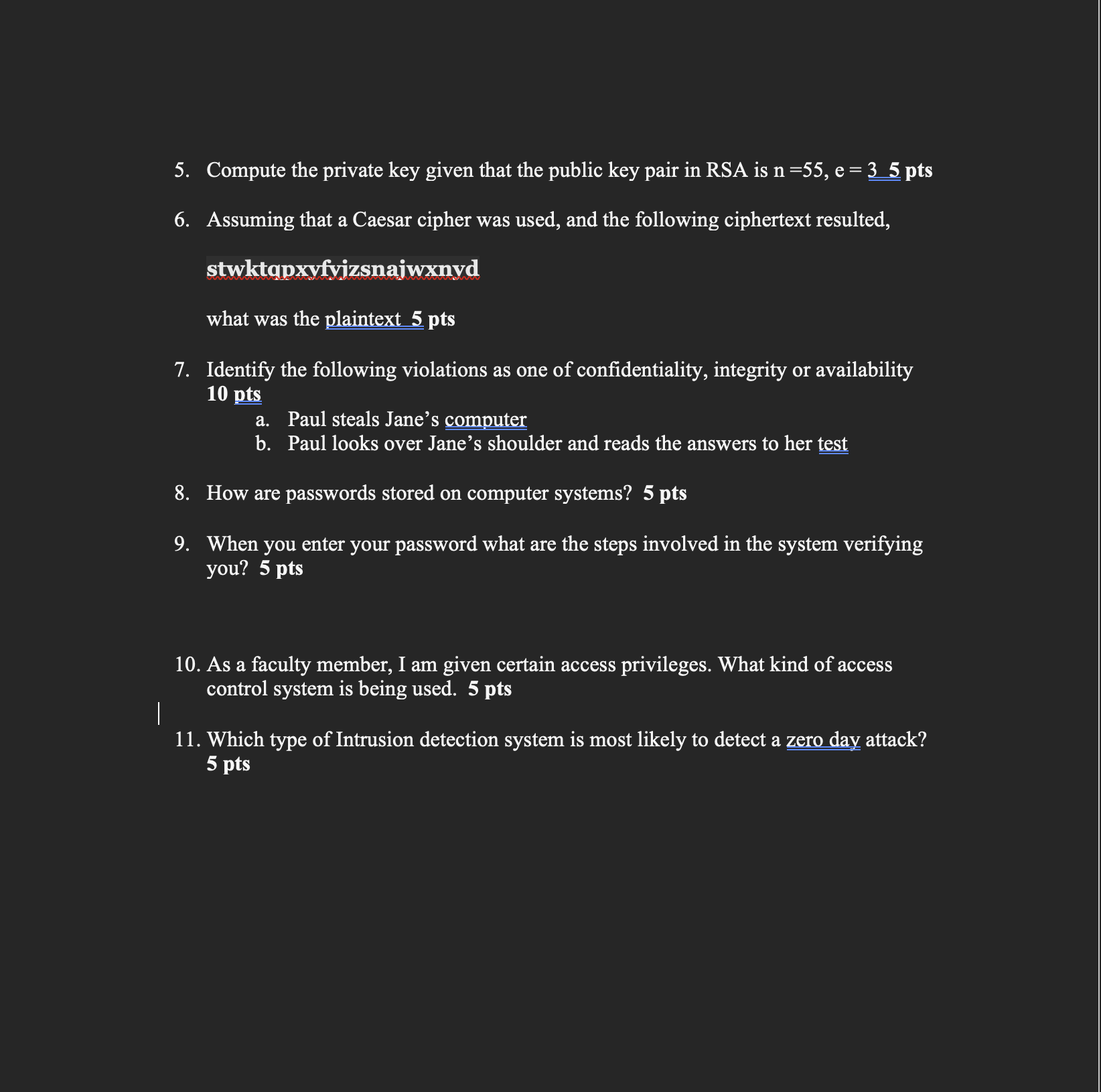 Solved 5. Compute the private key given that the public key | Chegg.com