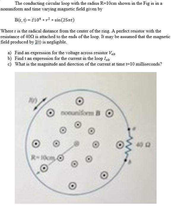 Solved The conducting circular loop with the radius R=10 cm | Chegg.com