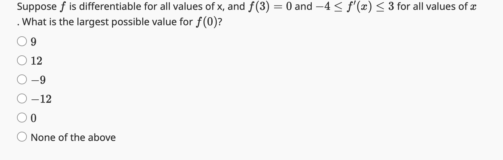 Solved Suppose f ﻿is differentiable for all values of x, | Chegg.com