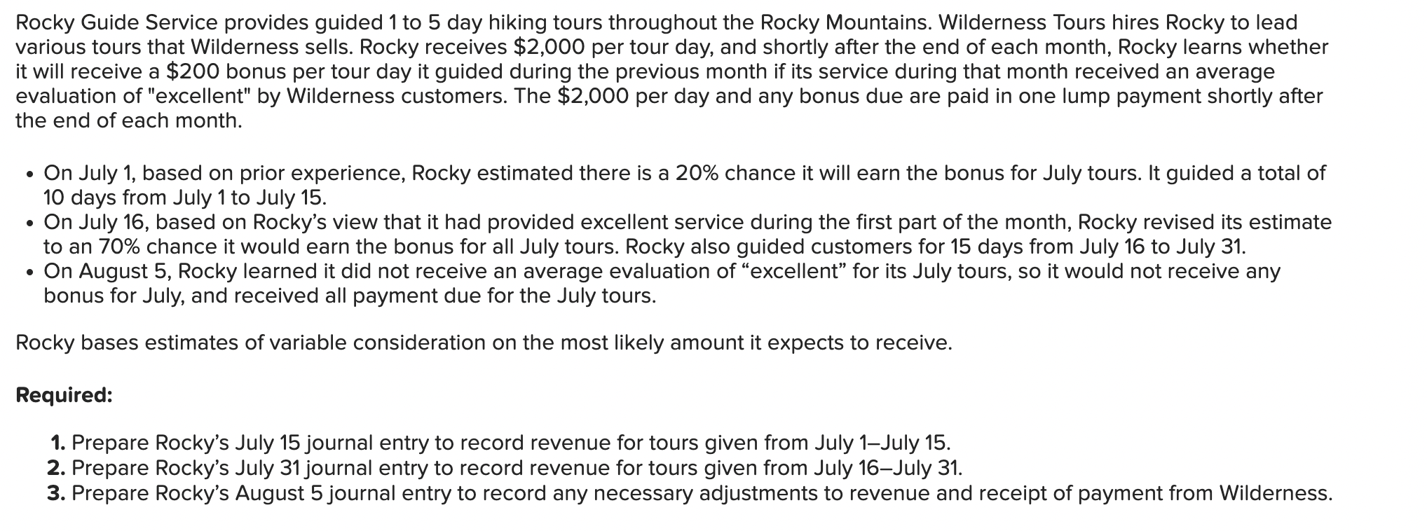 Solved Rocky Guide Service provides guided 1 to 5 day hiking | Chegg.com