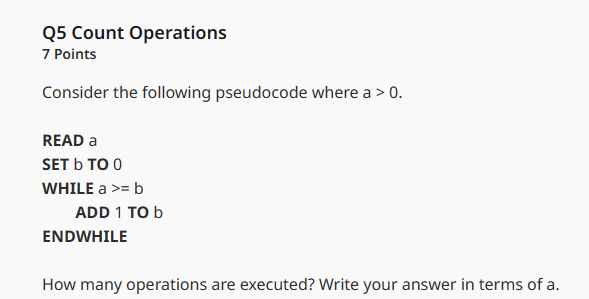 Solved Q5 Count Operations 7 Points Consider the following | Chegg.com