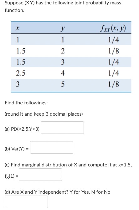 Solved Suppose (x,Y) ﻿has the following joint probability | Chegg.com