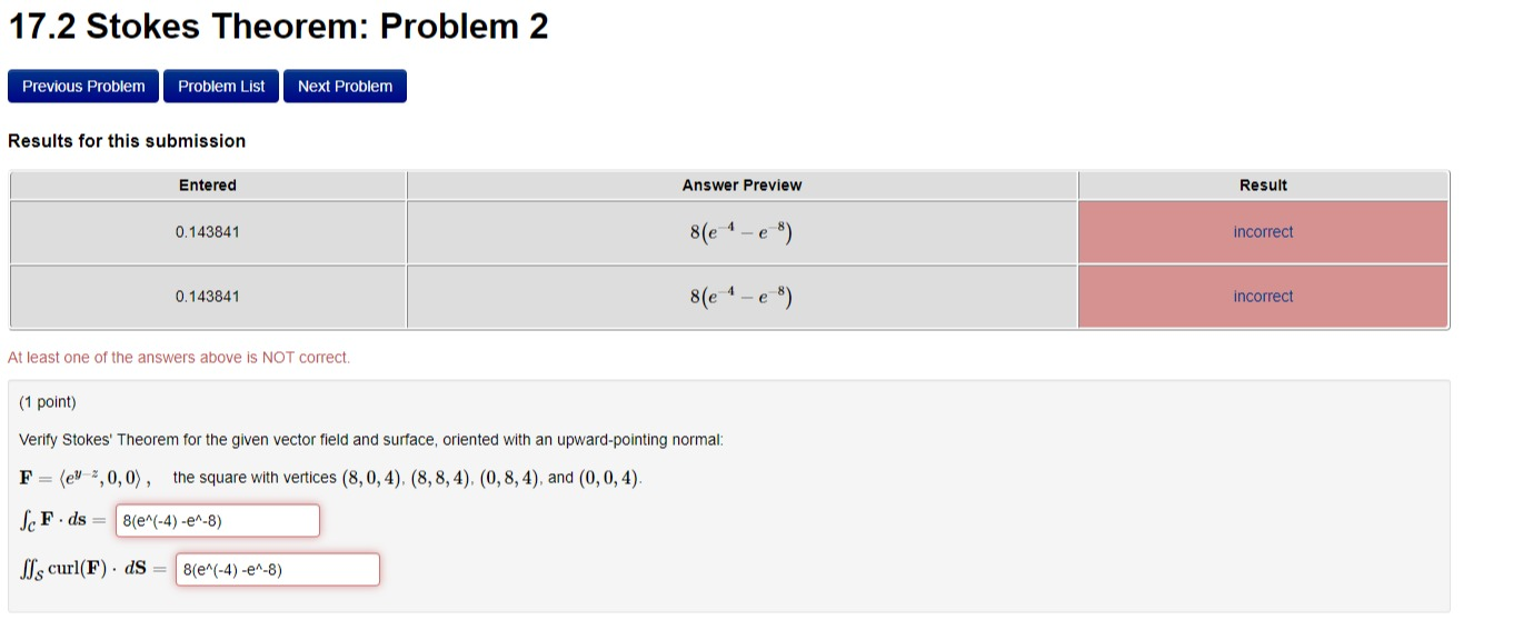 Solved 17.2 Stokes Theorem: Problem 1 Previous Problem | Chegg.com