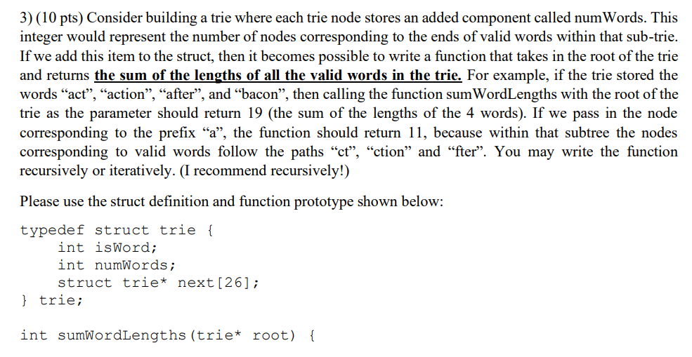 Solved 3) (10 pts) Consider building a trie where each trie | Chegg.com